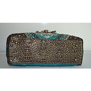 western rhinestone skull concho stitched handbag purse set (blue)