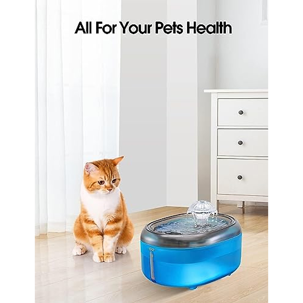 Olelica Cat Water Fountain, 71fl oz/2.1L Ultra Quiet Dog Dispenser, Automatic Pet Fountain for Cats Inside, Dispenser with 1 Replacement Filter Dogs Multiple Pets (Blue)