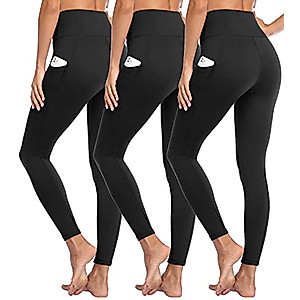 GAYHAY 3 Pack Leggings with Pockets for Women - High Waisted Tummy Control Buttery Soft Workout Gym Yoga Pants Black/Black/Black