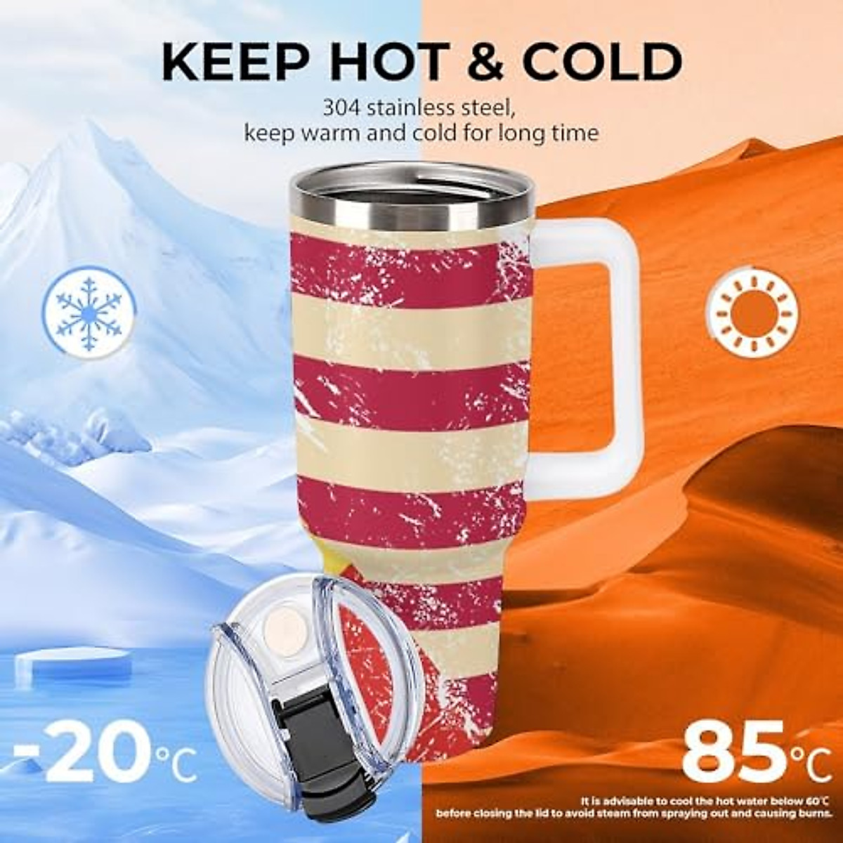 U.S. And Congo Retro Flag Insulated Tumblers with Handle Stainless Steel Coffee Mug Funny Travel Cup with Lid Straw 40oz