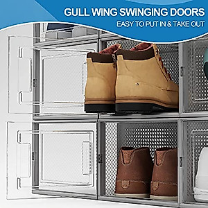 QualiapeX X-Large Long Shoe Boxes Clear Plastic Stackable, Shoe Storage Organizer, Sneaker Storage Containers, Suitable for All Shoes like High Heels & Martin Boots, Grey 6 Pack