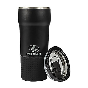 Pelican Hydration Pelican Cascade™ 22 oz Vacuum Insulated Tumbler - Recycled Stainless Steel Double Wall Travel with Dual Lid, Powder Coated Insulated Coffee Mug For Hot Cold Drinks, Jet Black
