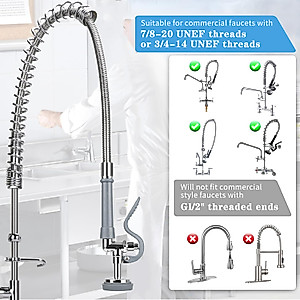 Pre Rinse Spray Valve with Stainless Hose 44inch Flexible Commercial Sink Faucet Replacement Kit 1.42GPM High Pressure Restaurant Dish Sprayer for Wall/Deck Mount Industrial Kitchen Faucets