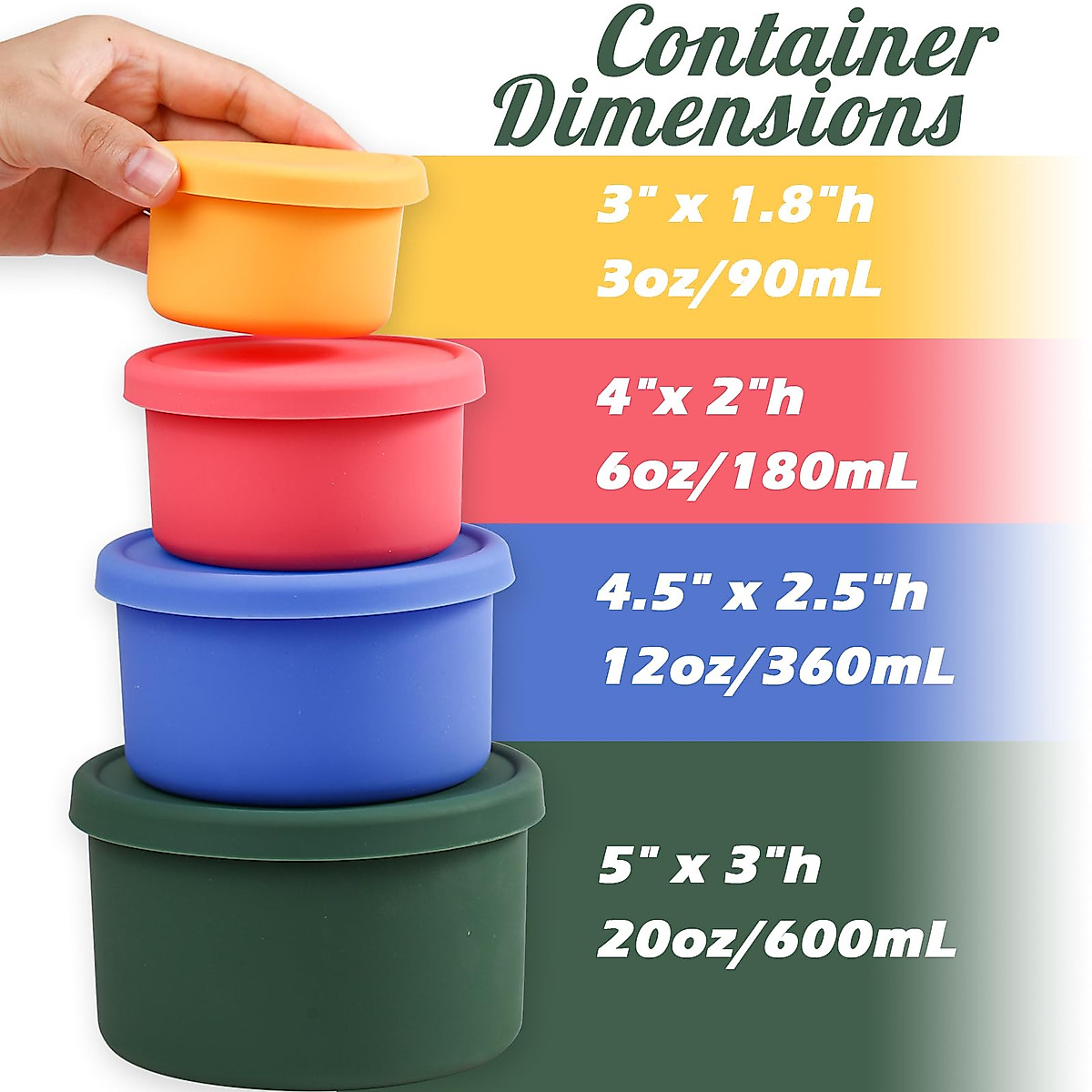 Webake Silicone Food Storage Containers with Lids, Large Nesting Portion Control Containers for Lunch Snack, Set of 4 (3oz,6oz,12oz,20oz)