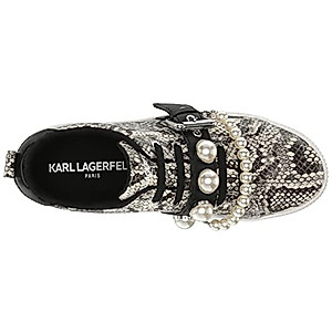 Karl Lagerfeld Paris Women's Vidya Pearls-Lace Sneaker, Black/White, 9.5