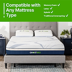 GhostBed Mattress Foundation & Box Spring in One - Metal Platform Bed Frame with Steel Slat Support, Fabric Cover & Headboard Brackets - Queen