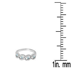 Dazzlingrock Collection Round Aquamarine & White Diamond Stackable Wedding Band Swirl Ring in 10K White Gold, Size 6.5