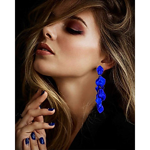 PHALIN Acrylic Flower Earrings Resin Rose Petal Dangel Earrings for Women (Royal Blue)