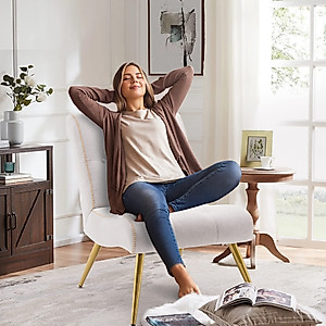 ALISH Modern Accent Chairs, Upholstered Living Room Chairs Armless Accent Chairs Lounge Chairs for Living Room Bedroom with Metal Legs Beige