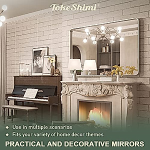 TokeShimi 40 x 30 Inch Brushed Silver Bathroom Mirror for Wall Brushed Brass Metal Rounded Corner Rectangle Mirror Metal Frame Deep Set Design Hangs Horizontal Or Vertical