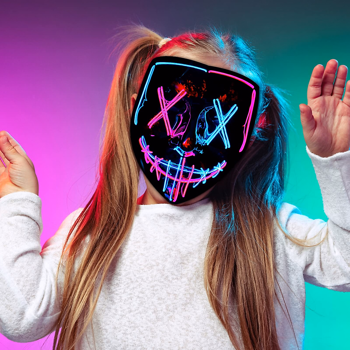 Stegosaurus Halloween LED Mask for Kids, Halloween Light Up Mask for Halloween, Music Festival, Birthday Party LED Mask for Boys Girls (Ice blue + Pink)