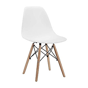 CangLong , Modern Mid-Century Side Chair with Natural Wood Legs for Kitchen, Living Dining Room, White