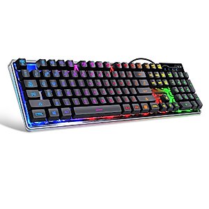 MageGee Gaming Keyboard, Rainbow Backlit LED Wired Gaming Keyboard with Clear Housing and Double-Shot Keycaps, K1 Waterproof Ergonomic 104 Keys Light Up Keyboard for PC Desktop Laptop, Black