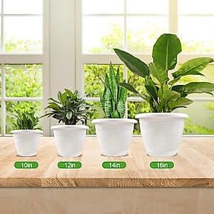 Plastic Flower Pots Planters for Indoor Plants, 4 Pack 12 Inch White Plant Pots with Drainage Hole & Tray, Modern Decorative Large Plant Pot with Saucer for Indoor Outdoor Plants Garden House Planter