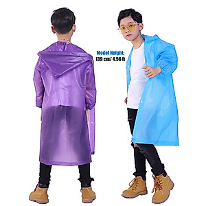 Makonus Kids Rain Jacket, 2 Pack Rain Ponchos for Kids with Hood and Sleeves Reusable Raincoats for Boys and Girls