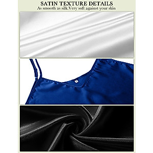 3 Pack Women's Silk Nightgown, Satin Sleepwear Adjustable Spaghetti Strap Nightwear Chemise V Neck Slip Dress (Black, White, Blue, Small)