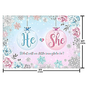 AIBIIN 7x5ft Winter Snowflake Gender Reveal Backdrop Pink or Blue He or She What Will Baby Be Boy Girl Floral Photography Background Baby Shower Party Decoration Banner Supplies Photo Studio Props
