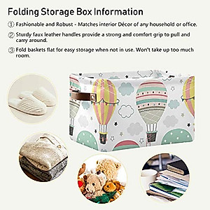 susiyo Large Foldable Storage Bin Hot Air Balloon Flying Fabric Storage Baskets Collapsible Decorative Baskets Organizing Basket Bin with PU Handles for Shelves Home Closet Bedroom Living Room-2Pack