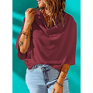 Dokotoo Spring Summer Short Sleeve Wrap Draped Front Tops for Women Work Casual Sexy V Neck Ladies Chiffon Shirts for Women Trendy 2025 Cute Floral Print Blouses for Women Business Casaul,Red,Small