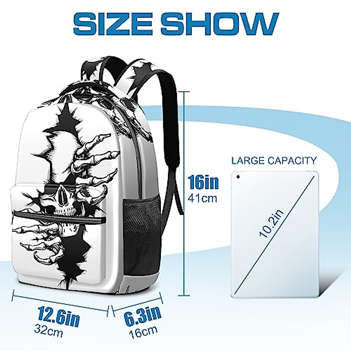 Genhuyiz Halloween Kids Backpack for School Trips and Outdoor Activities Halloween Horror Skeleton Decor 16 Inch Backpack for Boys and Girls