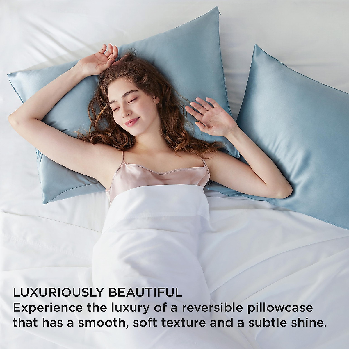 Bedsure Silk Pillowcase for Hair and Skin, Blue Silk Pillow Cases Queen Size, Gifts for Women and Men, 20x30 Inches(1 PCS)