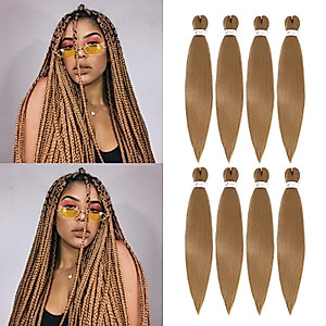 27 Braiding Hair Pre Stretched 26 inch 8 packs Honey Blonde Braiding Hair for Braids Professional Soft Yaki Synthetic Braids Hair Extension Hot Water Setting