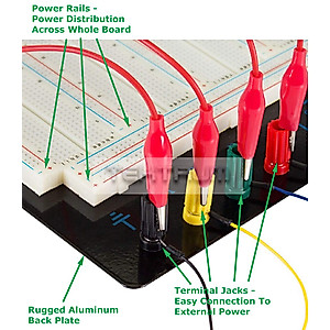 Tektrum Externally Powered Solderless 3220 Tie-Points Experiment Plug-in Breadboard with Aluminum Back Plate, Jumper Wires, Power Module, Wall Adaptor for Proto-Typing Circuit
