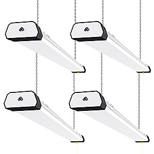 4 Pack Linkable 100W LED Shop Light, 5000K Utility LED Ceiling Lights for Garage, 12,000 LM Plug in Integrated Fixture with ON/Off Pull Chain for Workshop, Basements, Hanging or FlushMount, ETL Listed