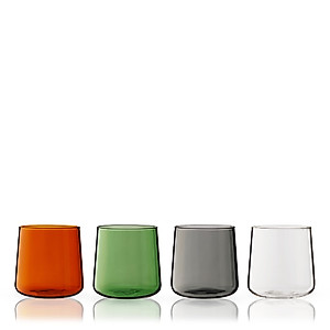 Viski Aurora Tumblers Colored Wine Glasses - Tinted Fun Cocktail Glasses in Clear, Grey, Green, and Amber - Dishwasher Safe 10.5 Oz Set of 4