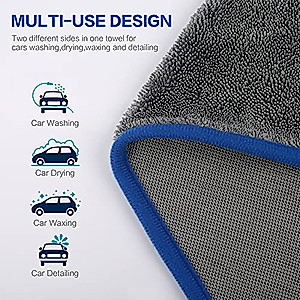 KinHwa Microfiber Car Drying Towel 16 x 24inch 2 Pack Absorbent Car Wash Cleaning Cloth Soft Cleaning Wipes for Car Detailing Lint-Free and Scratch-Free Ideal for auto Trucks Boats SUV Dark-Gray