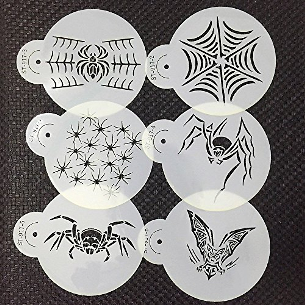 ART Kitchenware 6pcs Halloween Spiders Bats Cookie Stencil Set Cake Stenciling Fondant Cake Decorating Supplies Cookie Cake Decoration Mold Beige/Semi-Transparent ST-917S