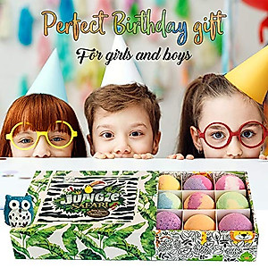 Bath Bombs for Kids with Toys Inside - Set of 12 Organic Bubble Bath Fizzies with Jungle Animal Toys. Gentle and Kids Safe Spa Bath Fizz Balls Kit. Birthday, Valentines Gift for Boys, Girls