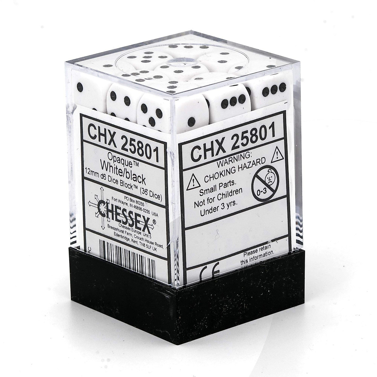 Chessex CHX25801 Dice-Opaque: 36D6 White/Black Set, Small (10mm - 14mm)