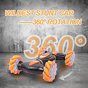 Ruirtarci Music Water Spray RC Car, 4 Wheel Drive Stunt Car Toy for Kids, Hobby RC Crawlers, Double Sided Rotating 360°Remote Control Car, Dual-Color (Orange)