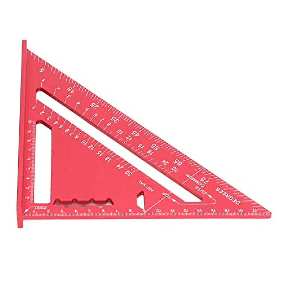 Compact Aluminum Woodworking Ruler Clear Scale, Double Sided Marking, 7.3in / 18.5cm, for Determining and Marking Angles (Red)