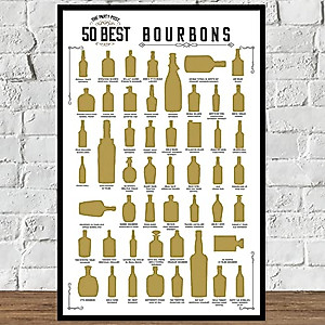Bourbon Scratch Off Poster - Top 50 Bourbons Bucket List Banner. Home Decoration Wall Sign. Birthday Gift Ideas for Her or Him. Man Cave, Bar & Pub Art Supplies 11x17 In Best 50 Bourbons Sign.