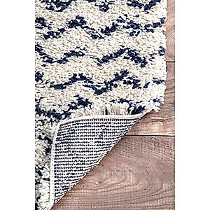 nuLOOM Cuellar Chevron Shag Area Rug, 8' 10" x 12', Navy