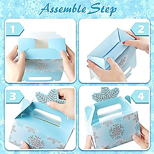 12 Pcs Wonderland Party Favor Box Winter Gable Boxes Snowflake Treat Boxes Birthday Box Paper Goodie Boxes Gift Box for Wonderland Birthday Winter Holidays Baby Shower Weddings Decorations (Blue)