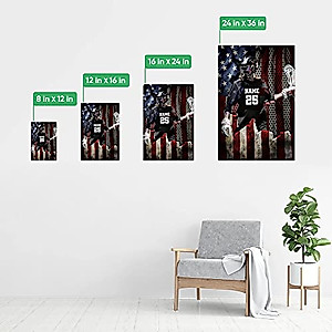 OhaPrints Personalized Lacrosse Poster & Framed Canvas, Lacrosse Player Us Flag Home Office Decor, Custom Name & Number Living Room Bedroom Aesthetic Wall Art Gift For Son, Boy, Men