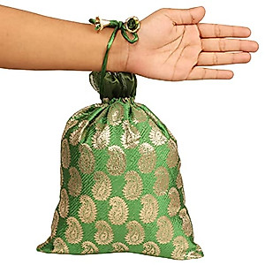Touchstone Gorgeous Gift Wrapping bags reusable environment friendly Large Drawstring Paisley Brocade for birthdays, wedding, return present packing set. pack of 9. 12x9 inches