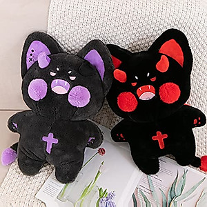 PEACH CAT Cute Cat Plush Pillow Kitten Plushie Devil Cat Stuffed Animal for Kids Black and Red 15.7"
