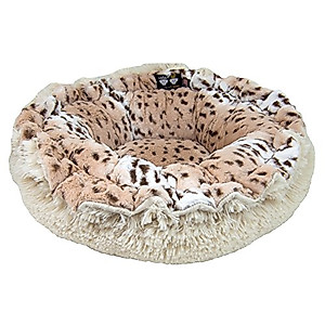 Bessie and Barnie Ultra Plush Aspen Snow Leopard/Blondie Shag Deluxe Dog/Pet Lily Pod Bed