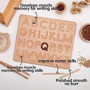 JETM·HH My First Learn to Write Wooden Number Tracing Board Preschool Handwriting Practice for Kids Age 3 4 5 Double-Sided Learning to Write ABC Educational Toy Game Fine Motor Montessori Gift