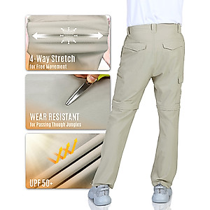 Outdoor Ventures Mens Hiking Pants Lightweight Quick Dry Convertible Pants, Stretch Zip-Off Cargo Pants for Travel Fishing Beige