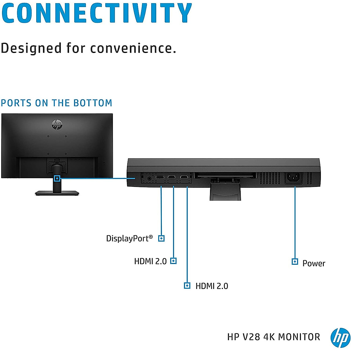HP New Premium v28 4K Monitor: 28" UHD 3840 x 2160 (4K) TN Slim-Edge Display, AMD FreeSync Tech, Height/Tilt Adjustment, HDMI, DisplayPort, 1ms Response time, 16:9 Aspect Ratio, 60Hz, TF HDMI Cable