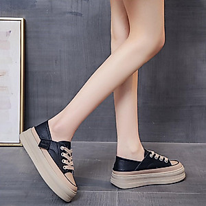 AUNTHUI Women's Lace-Up Flat Shoes Platform Sneakers,Comfortable Casual Walking Anti-Slip Fashion Low Top Tennis Sneakers (Brown,7)