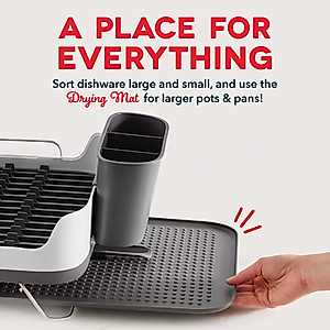 DASH SmartStore™ Full Size Dish Rack – Plates, Cups, Utensil Holder, Knife Slot, Drainage Spout + Drying Mat – White