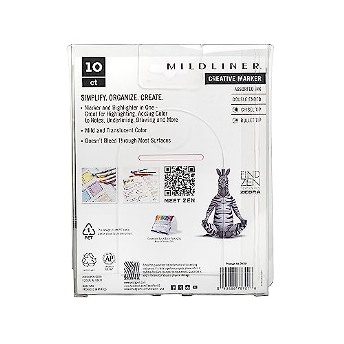 Zebra Pen Mildliner Double Ended Highlighter Set, Chisel and Bullet Point Tips, Assorted Neutral and Gentle Ink Colors, 10-Pack (78701)