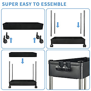 mupera Slim Storage Cart - Upgraded 5 Tier Rolling Utility Cart with Wheels Organizer for Kitchen Bathroom Laundry Narrow Places, Tower Rack Shelf Trolley Cart w/ 8 Side Hooks, Black