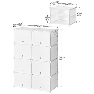 HOOBRO 8 Cube Shoe Rack with Door, Shoe Organizer, Shoe Storage Cabinet for Closet, Holds 32 Pairs of Shoes, Plastic Panel, Entryway, Hallway, White WT28SC01